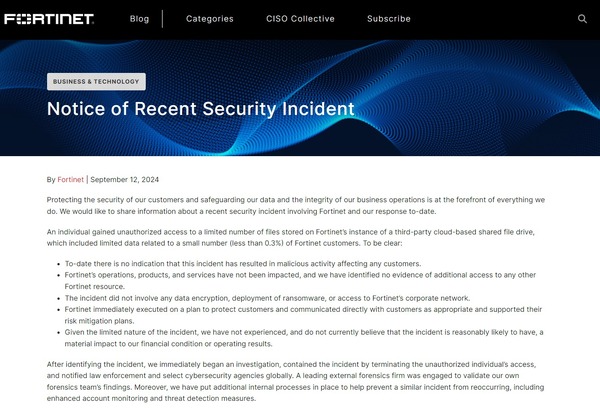フォーティネット、不正侵入者にクラウド上の顧客データ盗まれたことを公表 | ScanNetSecurity
